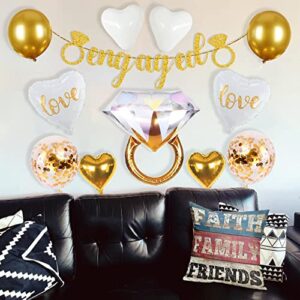 Engagement Party Decorations Sparkly Gold Engagement Decorations, Engaged Banner, Cake Decorations, Confetti, Ring Balloons for Wedding Engagement Party Decor