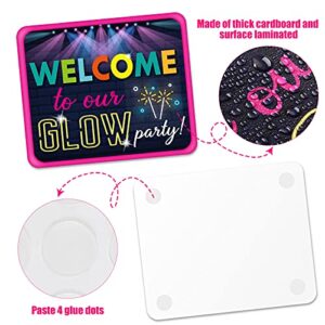 9 Pieces Neon Party Decorations Glow Party Signs Glow in The Dark Birthday Party Favors Black Light Paper Sign Glow Theme Cutouts 11.8 x 7.8 Inch