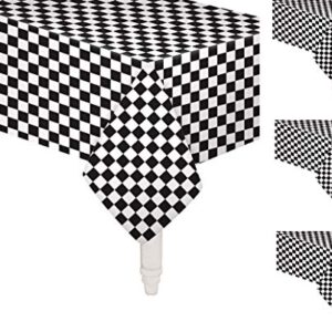 Oojami Pack of 4 Black & White Checkered Flag Table Cover Party Favor Checkered Tablecloth Disposable Checkered Racing Table Cover (54" x 108" Rectangle)