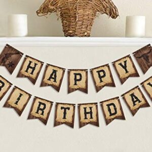 Pre-Strung Cowboy Birthday Banner, Ready to Hang Wild Western Bday Party Sign, Wooden House Barn Bunting