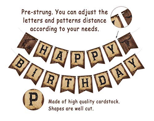 Pre-Strung Cowboy Birthday Banner, Ready to Hang Wild Western Bday Party Sign, Wooden House Barn Bunting