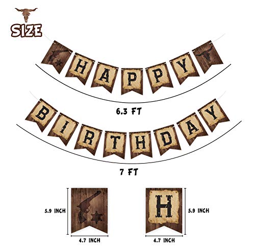 Pre-Strung Cowboy Birthday Banner, Ready to Hang Wild Western Bday Party Sign, Wooden House Barn Bunting