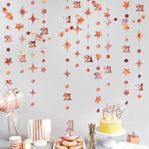 rose gold number 21 circle dot twinkle star garland kit metallic hanging streamer bunting banner backdrop decoration for girls 21st birthday finally legal twenty one anniversary wedding party supplies