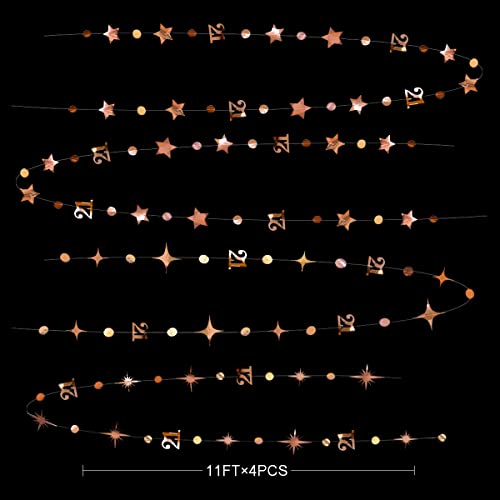 Rose Gold Number 21 Circle Dot Twinkle Star Garland Kit Metallic Hanging Streamer Bunting Banner Backdrop Decoration for Girls 21st Birthday Finally Legal Twenty One Anniversary Wedding Party Supplies