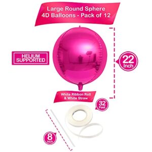 KatchOn, Big Hot Pink Balloons - 22 Inch, Pack 12 | Hot Pink Mylar Balloons, Hot Pink Party Decorations | Hot Pink Foil Balloons, Disco Party Decorations | 4d Balloons, Neon Pink Birthday Decorations