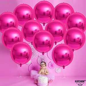 KatchOn, Big Hot Pink Balloons - 22 Inch, Pack 12 | Hot Pink Mylar Balloons, Hot Pink Party Decorations | Hot Pink Foil Balloons, Disco Party Decorations | 4d Balloons, Neon Pink Birthday Decorations