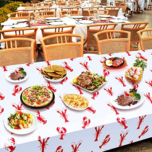 Touman Crawfish Tablecloth Birthday Party Lobster Table Covers White and Red Crawfish Table Cloth for Party Decoration Supplies, 108 x 54 inches (2)