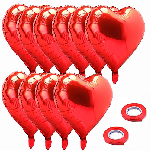 18 Inch Red Mylar Heart Balloons Foil Balloons For Valentines Day Wedding Engagement Party Decor, 10 Pc