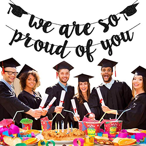 2023 Graduation Banners Party Decorations, Black Glitter We are So Proud of You Graduation Banners Garland for Congratulation Graduation Party Supplies, School, Home, Car Decorations