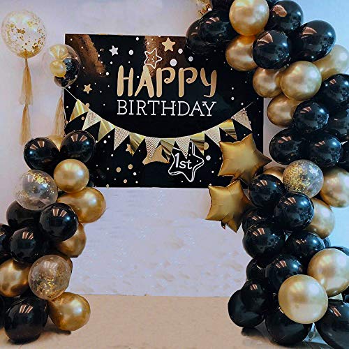 50 Pcs 12 Inches Black and Gold Balloons, Gold Confetti Balloons, Black and Gold Metallic Chrome Latex Balloons for Birthday Party Decorations Graduation Balloon Garland Arch Kit