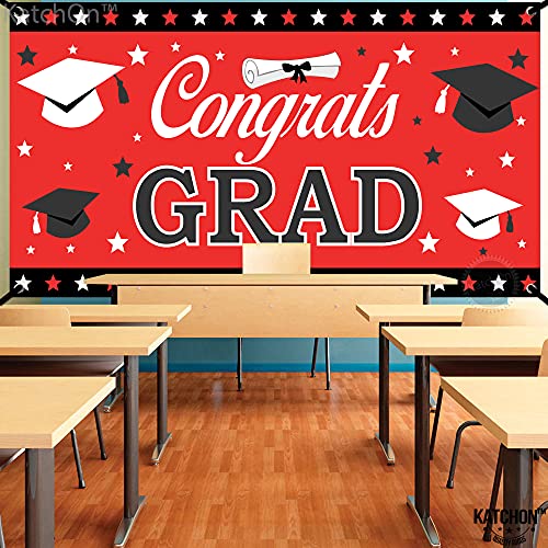 KatchOn, XtraLarge Red Congrats Grad Banner - 72x44 Inch Graduation Party Decorations 2023 | Graduation Banner 2023 for Red and Black Graduation Decorations 2023 | Red and Black Congratulations Banner