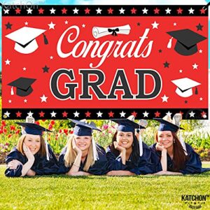 KatchOn, XtraLarge Red Congrats Grad Banner - 72x44 Inch Graduation Party Decorations 2023 | Graduation Banner 2023 for Red and Black Graduation Decorations 2023 | Red and Black Congratulations Banner