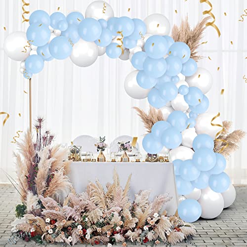 Blue and White Balloons, Light Blue White Balloon Garland Arch Kit, 84 Pack Pastel Blue White Balloons for Baby Shower Birthday Wedding Party Decoration