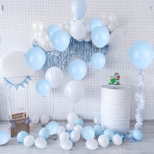 Blue and White Balloons, Light Blue White Balloon Garland Arch Kit, 84 Pack Pastel Blue White Balloons for Baby Shower Birthday Wedding Party Decoration