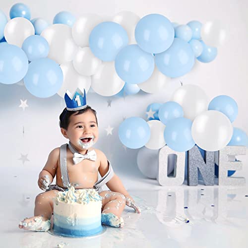 Blue and White Balloons, Light Blue White Balloon Garland Arch Kit, 84 Pack Pastel Blue White Balloons for Baby Shower Birthday Wedding Party Decoration