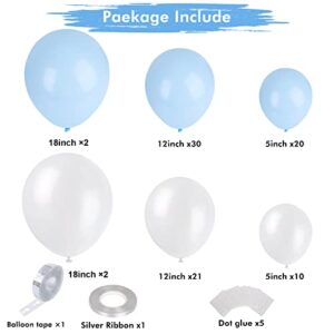 Blue and White Balloons, Light Blue White Balloon Garland Arch Kit, 84 Pack Pastel Blue White Balloons for Baby Shower Birthday Wedding Party Decoration