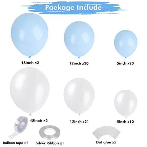 Blue and White Balloons, Light Blue White Balloon Garland Arch Kit, 84 Pack Pastel Blue White Balloons for Baby Shower Birthday Wedding Party Decoration