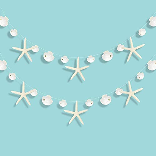 Decor365 Flat Paper White Finger Starfish Sea Shell Garland Ocean Coastal Nautical Party Decoration Starfish Cutouts Hanging Bunting Banner Under The Sea Mermaid Wish Birthday Beach Wedding Decor