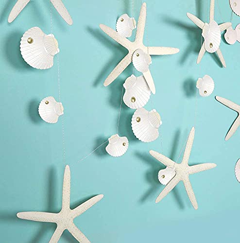 Decor365 Flat Paper White Finger Starfish Sea Shell Garland Ocean Coastal Nautical Party Decoration Starfish Cutouts Hanging Bunting Banner Under The Sea Mermaid Wish Birthday Beach Wedding Decor