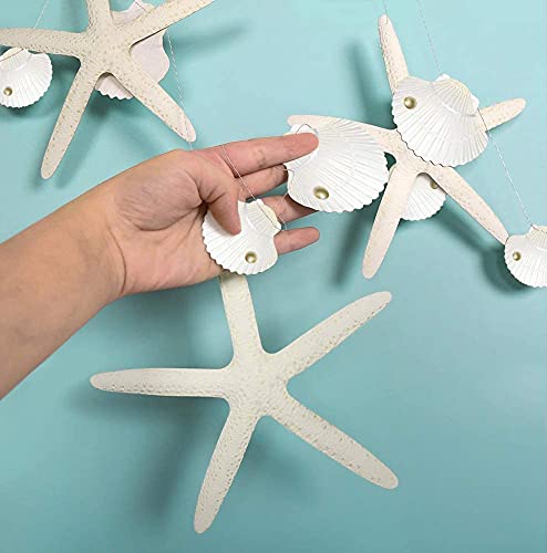 Decor365 Flat Paper White Finger Starfish Sea Shell Garland Ocean Coastal Nautical Party Decoration Starfish Cutouts Hanging Bunting Banner Under The Sea Mermaid Wish Birthday Beach Wedding Decor