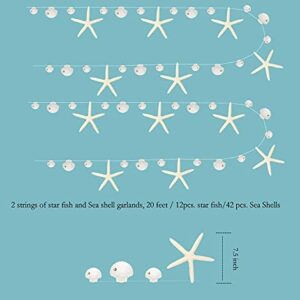 Decor365 Flat Paper White Finger Starfish Sea Shell Garland Ocean Coastal Nautical Party Decoration Starfish Cutouts Hanging Bunting Banner Under The Sea Mermaid Wish Birthday Beach Wedding Decor