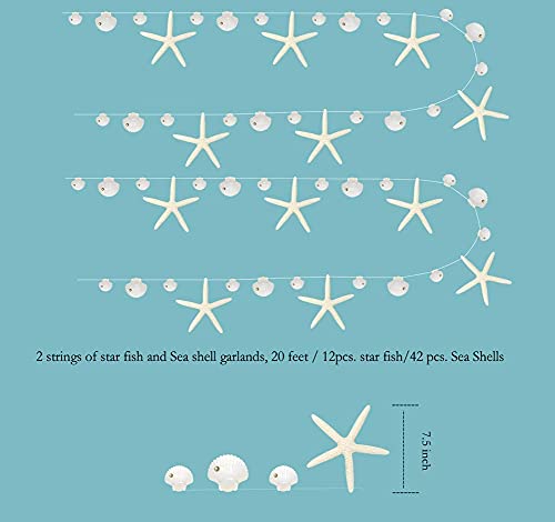 Decor365 Flat Paper White Finger Starfish Sea Shell Garland Ocean Coastal Nautical Party Decoration Starfish Cutouts Hanging Bunting Banner Under The Sea Mermaid Wish Birthday Beach Wedding Decor