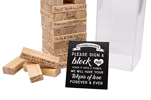 Wedding Guest Book, Alternative Wooden Guestbook with Acrylic Box, Unique Signs for Weddings, Baby Shower, Birthday, and Bridal Shower, Signature Rustic Wood Blocks by Brefkiss Co