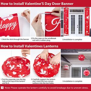 Valentines Day Decor, Valentine's Banner I LOVE YOU Heart Banner 6 Pack Paper Lantern, Happy Valentines Banners for Home Fireplace Porch Door, Red Pink Hanging Romantic Decorations Special Night Party