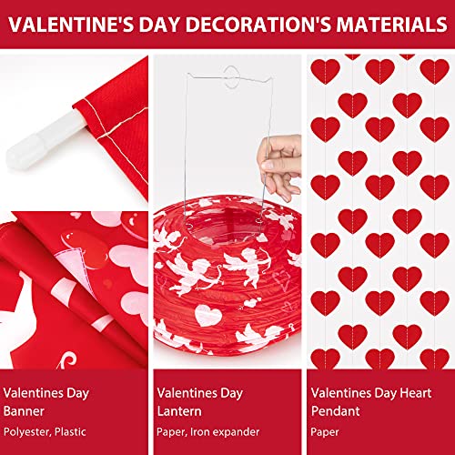 Valentines Day Decor, Valentine's Banner I LOVE YOU Heart Banner 6 Pack Paper Lantern, Happy Valentines Banners for Home Fireplace Porch Door, Red Pink Hanging Romantic Decorations Special Night Party