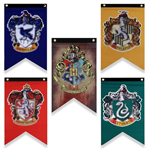 Magical Wizard House Wall Banners 20" x 12" Birthday Party Supplies Backdrop Flags Boys Girls Birthday Decoration Wizard School Birthday Decoration 5 Piece Set