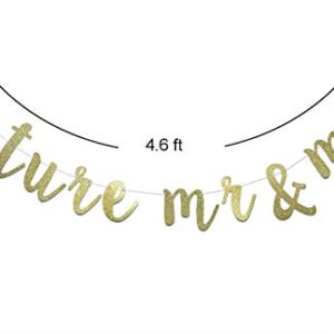 Future Mr & Mrs Banner for Engagement Bridal Shower Bride and Groom Party Decorations Pre-Strung Sign (Gold Glitter)