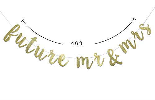 Future Mr & Mrs Banner for Engagement Bridal Shower Bride and Groom Party Decorations Pre-Strung Sign (Gold Glitter)