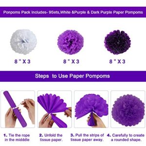 Birthday Decorations for Girls Women, Purple Party Decorations Happy Birthday Decoration with Bunting Banner, Balloons, Pompoms, Hanging Swirl for Bday Engagement Anniversary Party Decor Suit