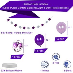 Birthday Decorations for Girls Women, Purple Party Decorations Happy Birthday Decoration with Bunting Banner, Balloons, Pompoms, Hanging Swirl for Bday Engagement Anniversary Party Decor Suit