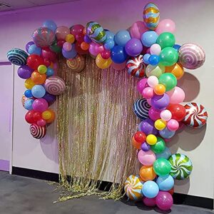 GIHOO Sweet Candy Balloon Garland Arch Kit, 90pcs 18inch Lollipop Foil Balloons, 5/10inch Rainbow Latex Balloons for Christmas Candyland Kids Birthday Party Baby Shower Decorations