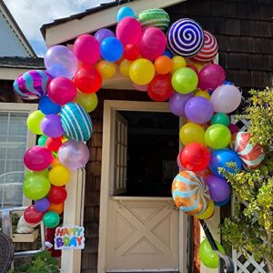 GIHOO Sweet Candy Balloon Garland Arch Kit, 90pcs 18inch Lollipop Foil Balloons, 5/10inch Rainbow Latex Balloons for Christmas Candyland Kids Birthday Party Baby Shower Decorations