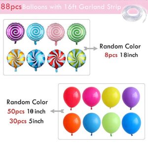 GIHOO Sweet Candy Balloon Garland Arch Kit, 90pcs 18inch Lollipop Foil Balloons, 5/10inch Rainbow Latex Balloons for Christmas Candyland Kids Birthday Party Baby Shower Decorations