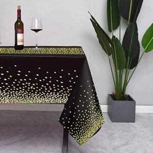 FECEDY 6 Packs 54 inches x108 inches Gold Wave Point Black Disposable Plastic Table Cover Waterproof Tablecloths for Rectangle Tables up to 8 ft in Length Party Decorations