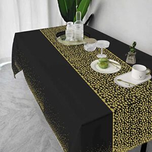 FECEDY 6 Packs 54 inches x108 inches Gold Wave Point Black Disposable Plastic Table Cover Waterproof Tablecloths for Rectangle Tables up to 8 ft in Length Party Decorations