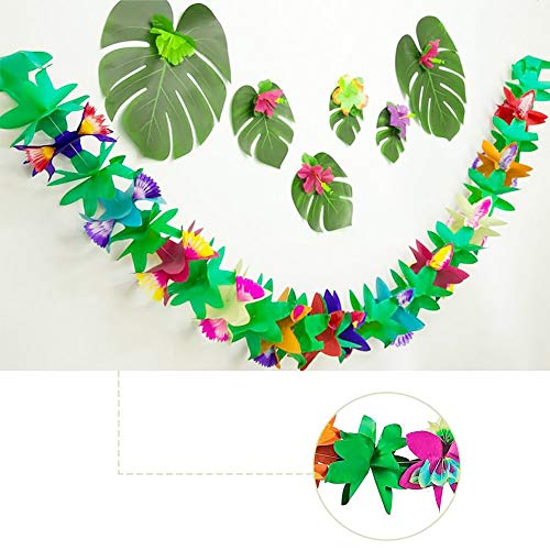 FUTUREPLUSX Paper Garland Decorations, 2PCS Hibiscus Garland Tissue Flower Banner Tropical Paper Flowers Luau Party Decorations