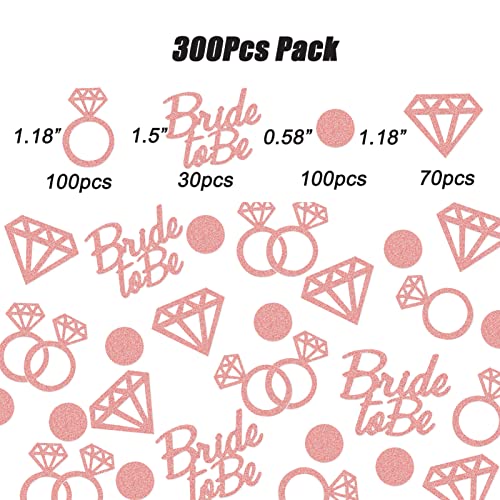 Bridal Shower Decorations 300pcs Table Glitter Confetti for Engagement Party Decor Bride to be,Diamond,Ring and Circle Rose Gold Paper Confetti for Wedding Bachelorette Party Supplies (Rose Gold)