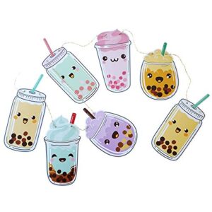 Boba Tea Party Paper Banner Garland, Streamer for All Events - 10 Feet Long (Emoji Theme)