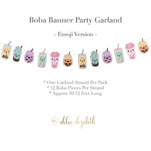 Boba Tea Party Paper Banner Garland, Streamer for All Events - 10 Feet Long (Emoji Theme)