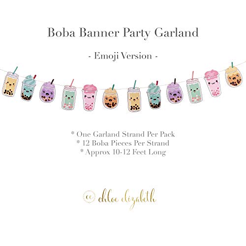 Boba Tea Party Paper Banner Garland, Streamer for All Events - 10 Feet Long (Emoji Theme)