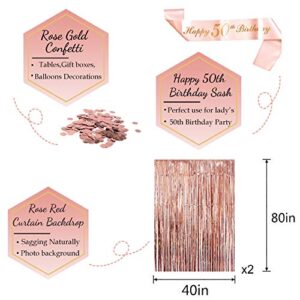 50th Birthday Decorations for Women, Happy Birthday Banner, 50th Birthday Cake Topper Rose Gold Curtain Happy 50th Birthday Sash Number 50 Foil Balloon for Anniversary Decor Birthday Party Backdrop