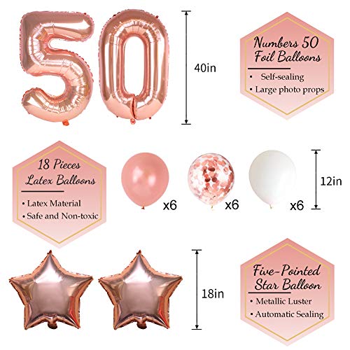 50th Birthday Decorations for Women, Happy Birthday Banner, 50th Birthday Cake Topper Rose Gold Curtain Happy 50th Birthday Sash Number 50 Foil Balloon for Anniversary Decor Birthday Party Backdrop