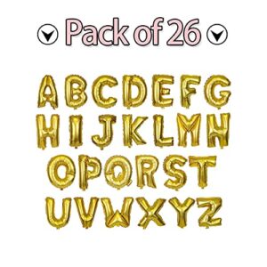 Wellin 16" Gold Foil Mylar Letter Balloons A-Z 26pcs Mega Pack, Aluminum Hanging Foil Film Alphabet Letter (A-Z (Pack of 26), gold)