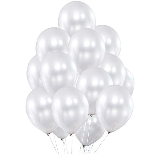 Fayoo White Balloons, 12 Inch White Metallic Balloon Party Decoration for Baby Shower, Christmas Decorations, Birthdays, Bridal Shower, Valentine’s Day, Graduation 100 Pcs 3.2g