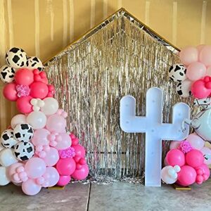 Cowgirl Pink Balloons Arch Garland Kit, Hot Pink Silver Cow Print Farm Animal Balloons for Bachelorette Party, 80s 90s Disco Party Birthday Baby Shower Bridal Shower Wedding Supplies (Hot pink silver)