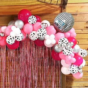 Cowgirl Pink Balloons Arch Garland Kit, Hot Pink Silver Cow Print Farm Animal Balloons for Bachelorette Party, 80s 90s Disco Party Birthday Baby Shower Bridal Shower Wedding Supplies (Hot pink silver)